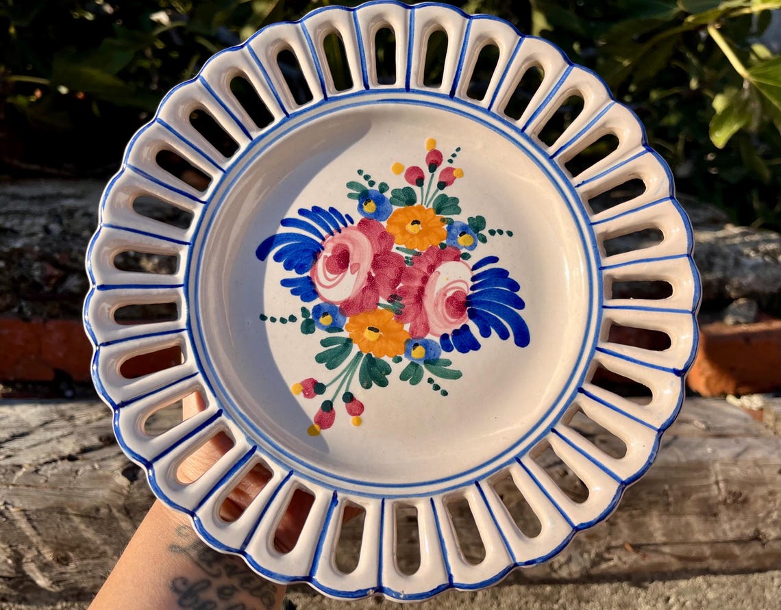 Vintage Italian Faience Plate With Hand Painted Floral Design - Etsy