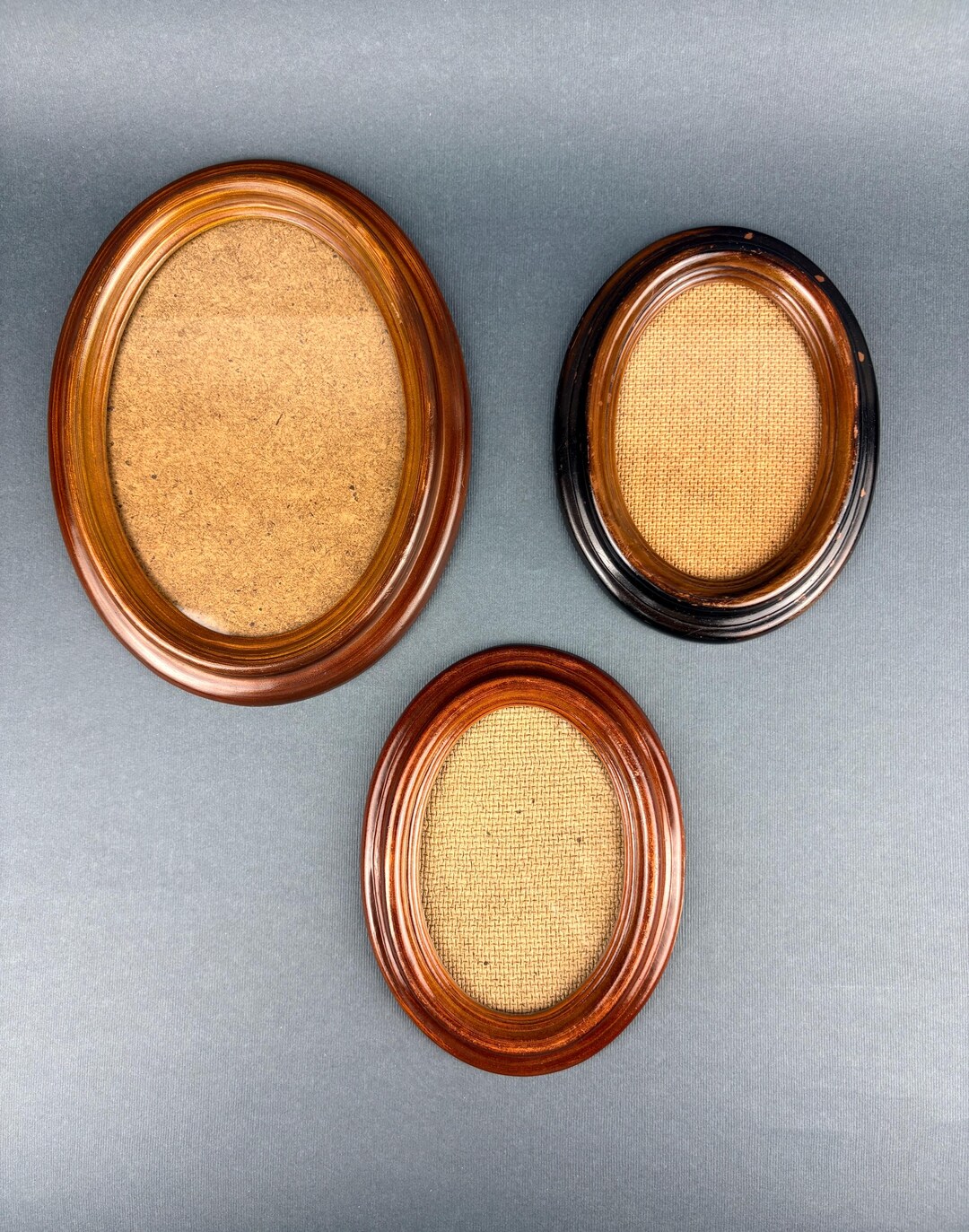 Vintage Oval Photo Frames Faux Wood Set Retro Picture Frames Wall Decor ...