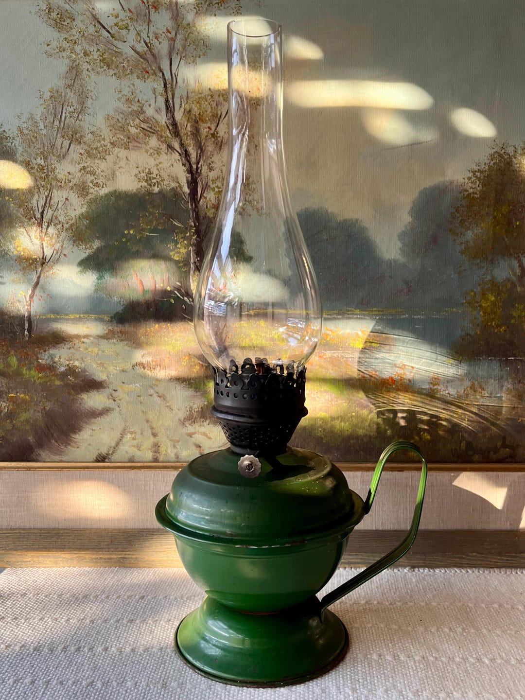 Vintage Soviet Kerosene Lamp Green Enamel Oil Lantern With Glass ...