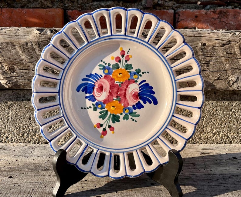 Vintage Italian Faience Plate With Hand Painted Floral Design - Etsy