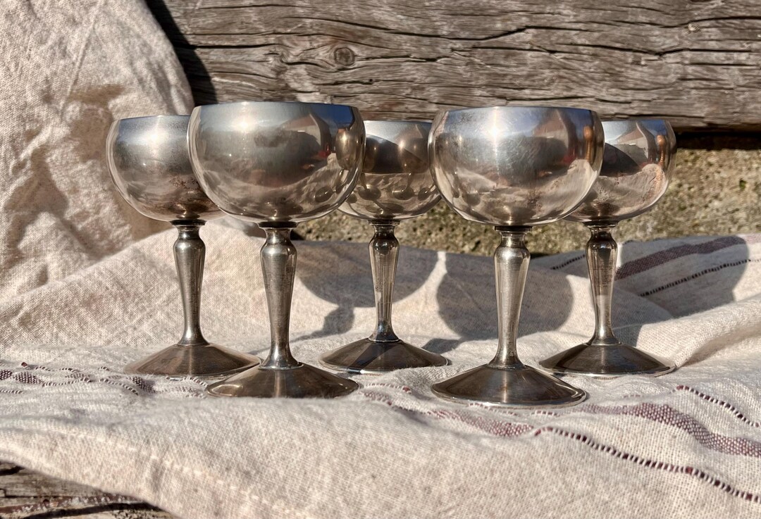 Set of 5 Vintage Silver Plated Small Goblets, 80-100ml, Made in Greece ...