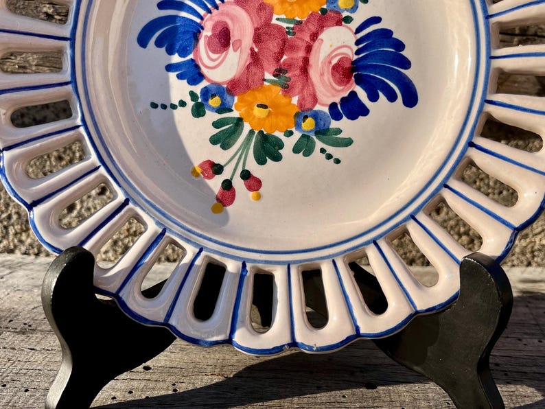 Vintage Italian Faience Plate With Hand Painted Floral Design - Etsy