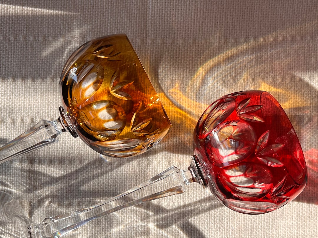 1970s Vintage Pair of RAINBOW HARLEQUIN Tall Cordial Glasses by WMF ...