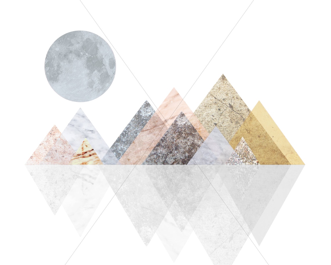 Geometric Mountain Wall Art Print, Printable Art, Mid Century Modern ...