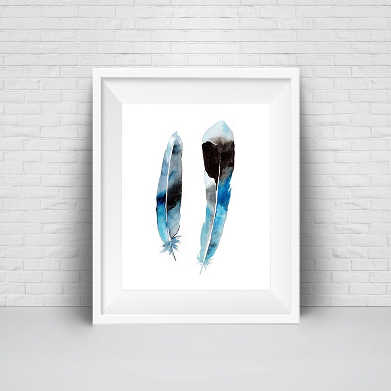 Feather Wall Art Blue Feather Printable Coastal Room Decor - Etsy
