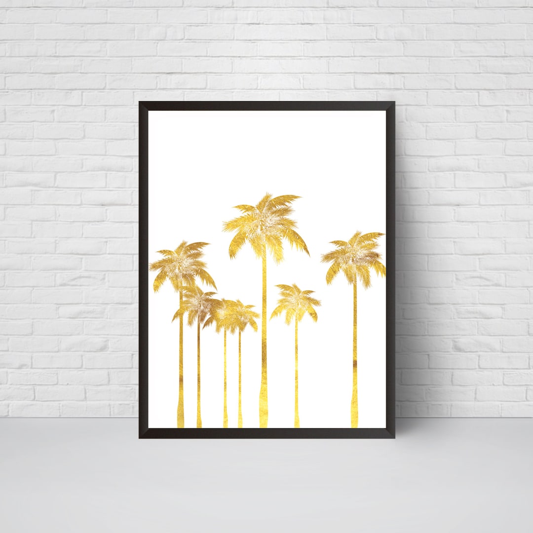 Palm Tree Wall Art Print, Beach House Decor, Printable Gold Palm Tree ...