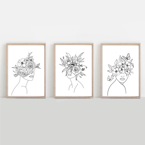 Woman With Flower Head Poster 3 Prints Flower Face Wall Art | Etsy