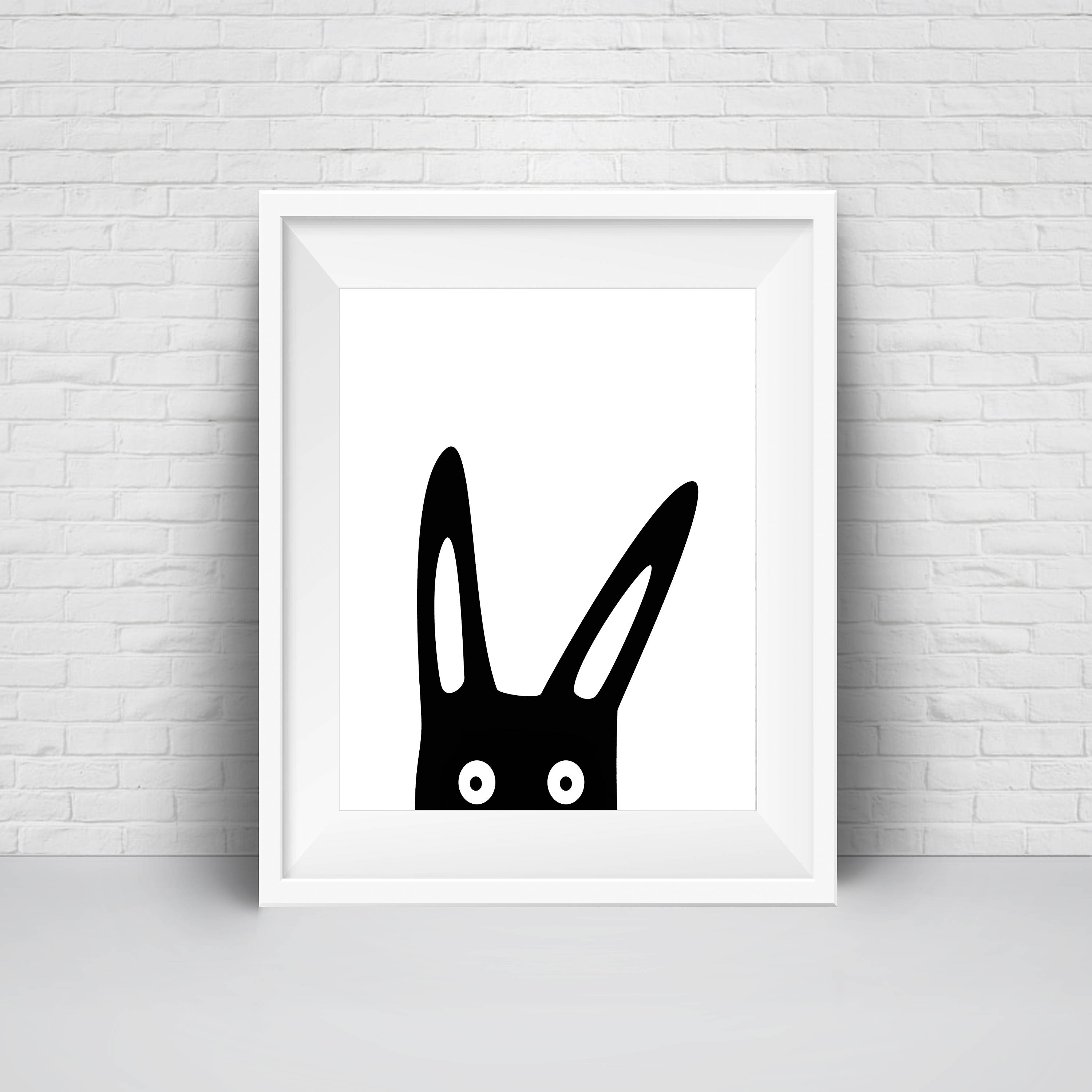 Bunny Nursery Print, Wall Art, Rabbit Art, Black and White Modern Kids ...