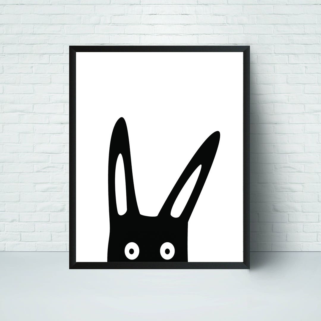 Bunny Nursery Print, Wall Art, Rabbit Art, Black and White Modern Kids ...