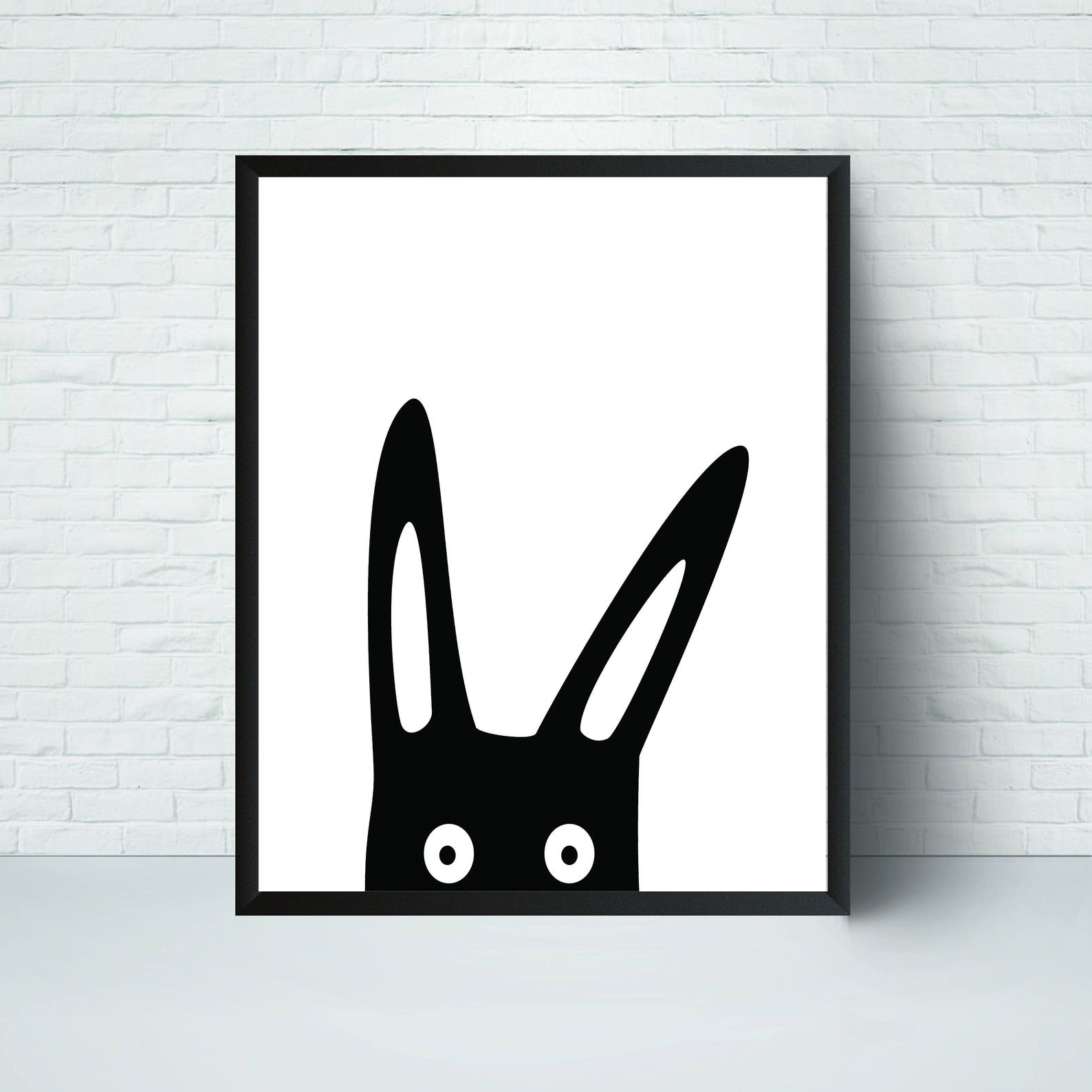 Bunny Nursery Print, Wall Art, Rabbit Art, Black and White Modern Kids ...
