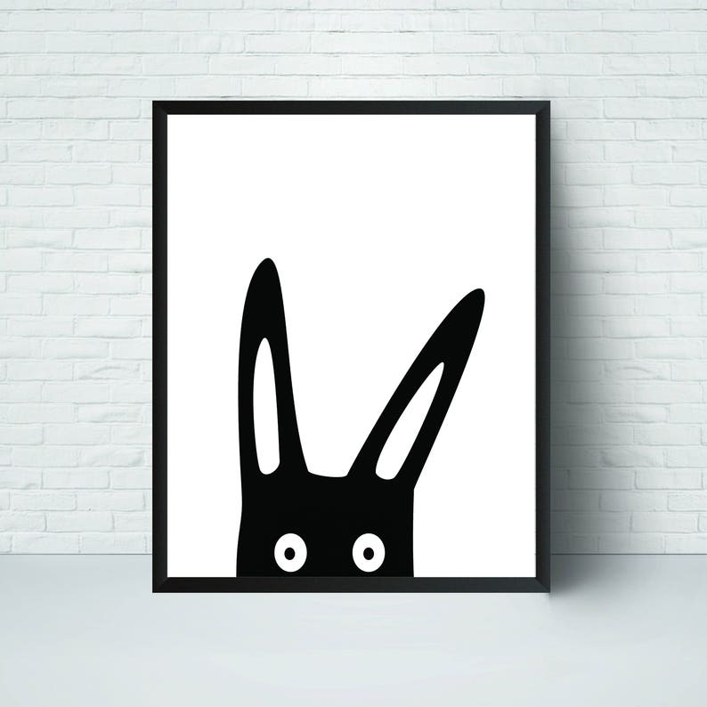 Bunny Nursery Print, Wall Art, Rabbit Art, Black and White Modern Kids ...