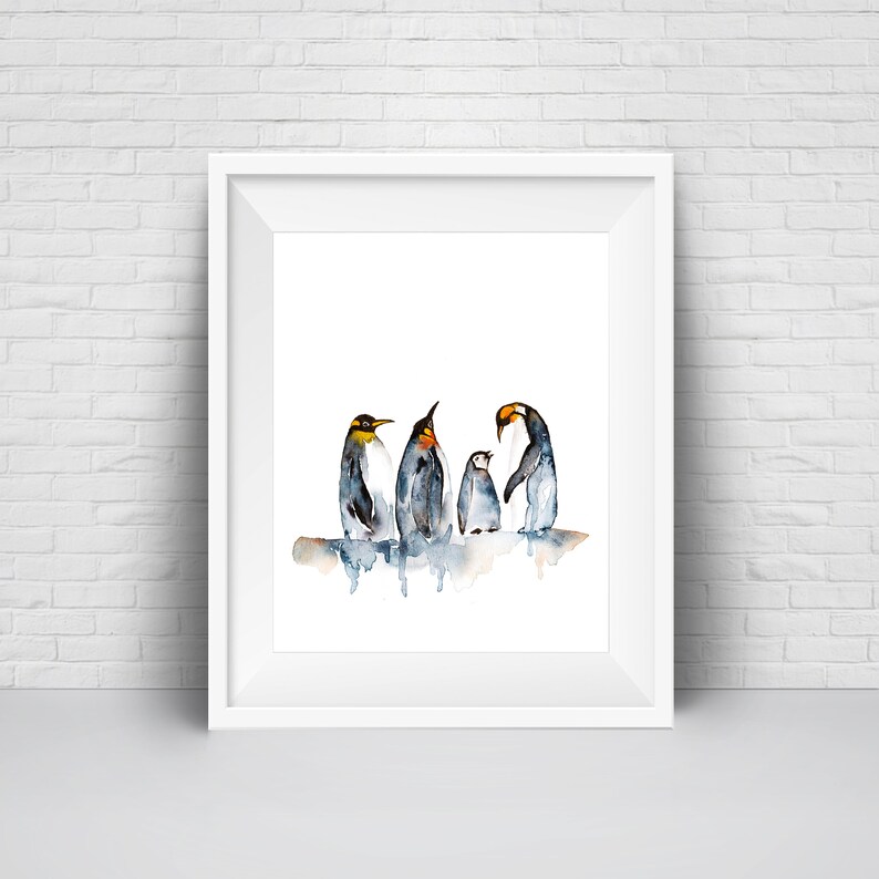 Penguin Watercolor Print, Penguins Wall Art, Contemporary Decor ...