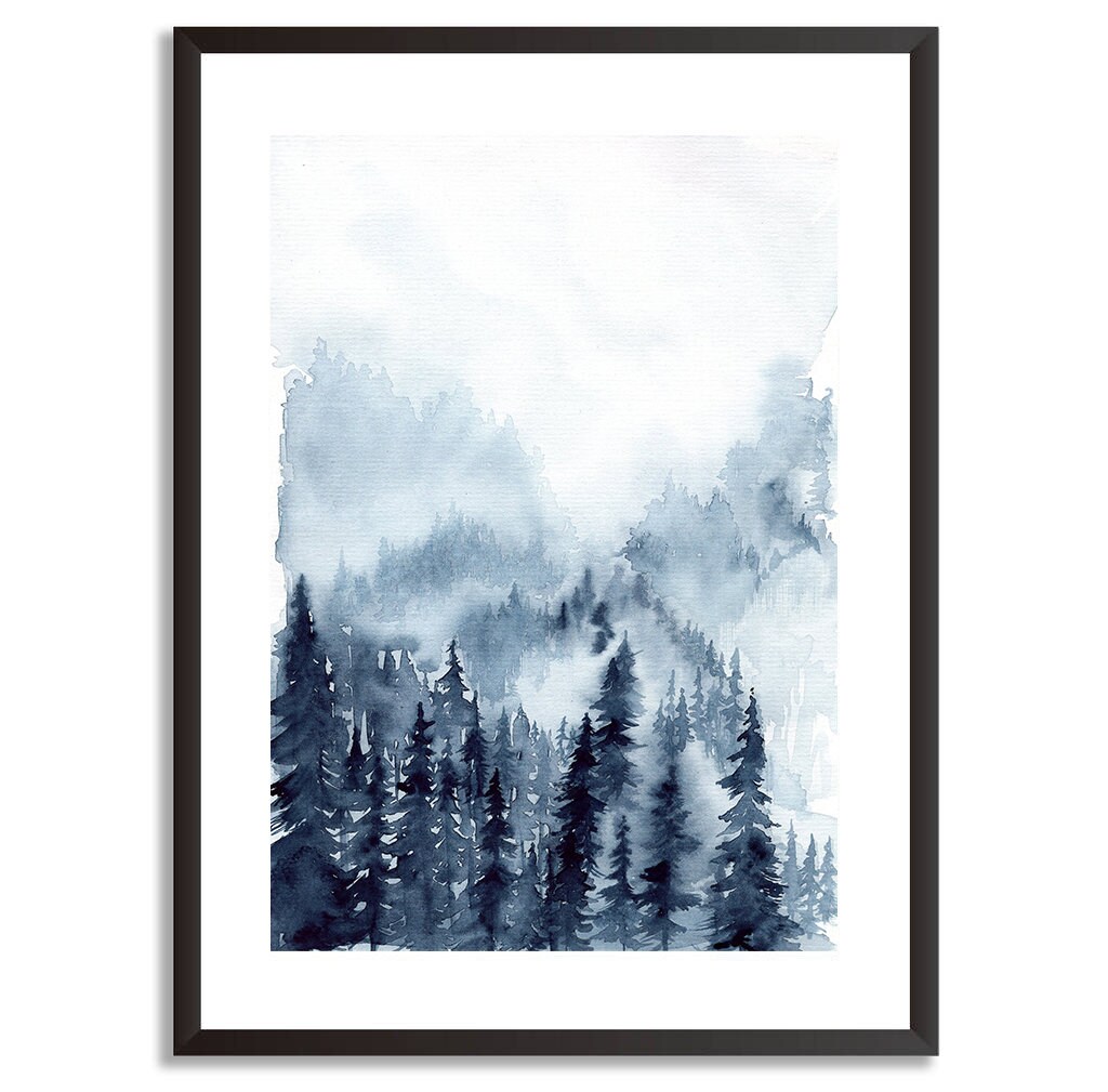 Abstract Forest Wall Print, Watercolor Indigo Wall Art Printable ...