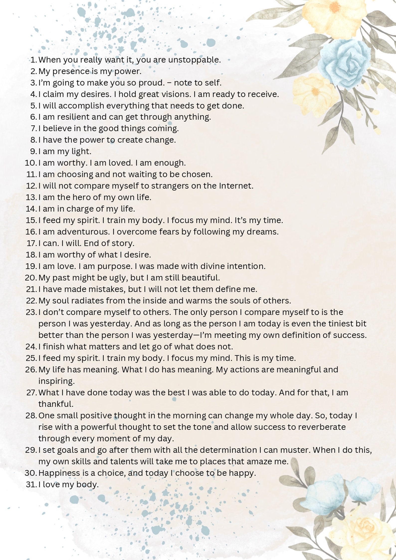 List of 31 Affirmations for October, Affirmations Printable, Positive ...