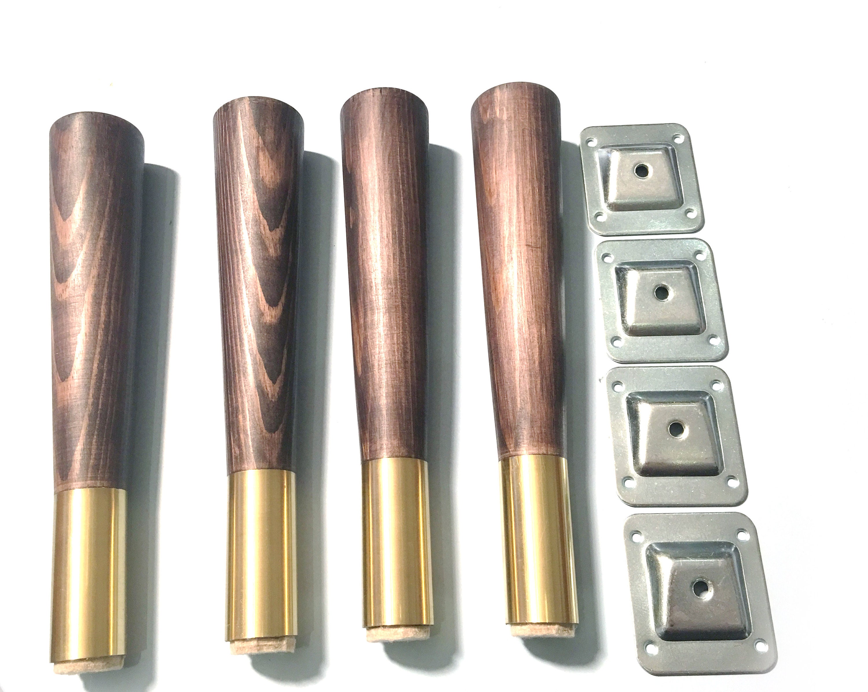 Wood Stained in Brown With Brass Ferrules Set of 4 Table Legs | Etsy