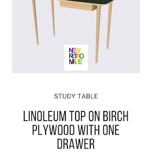 Linoleum Top Desk on Birch Plywood With Tapered Birch Legs/lino Table ...