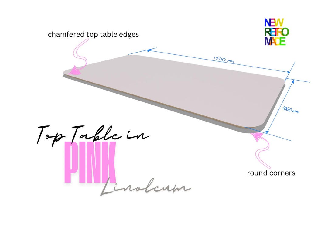 Pink Linoleum Table Top: Chamfered Edge Birch Plywood (1700x1000mm) - Etsy