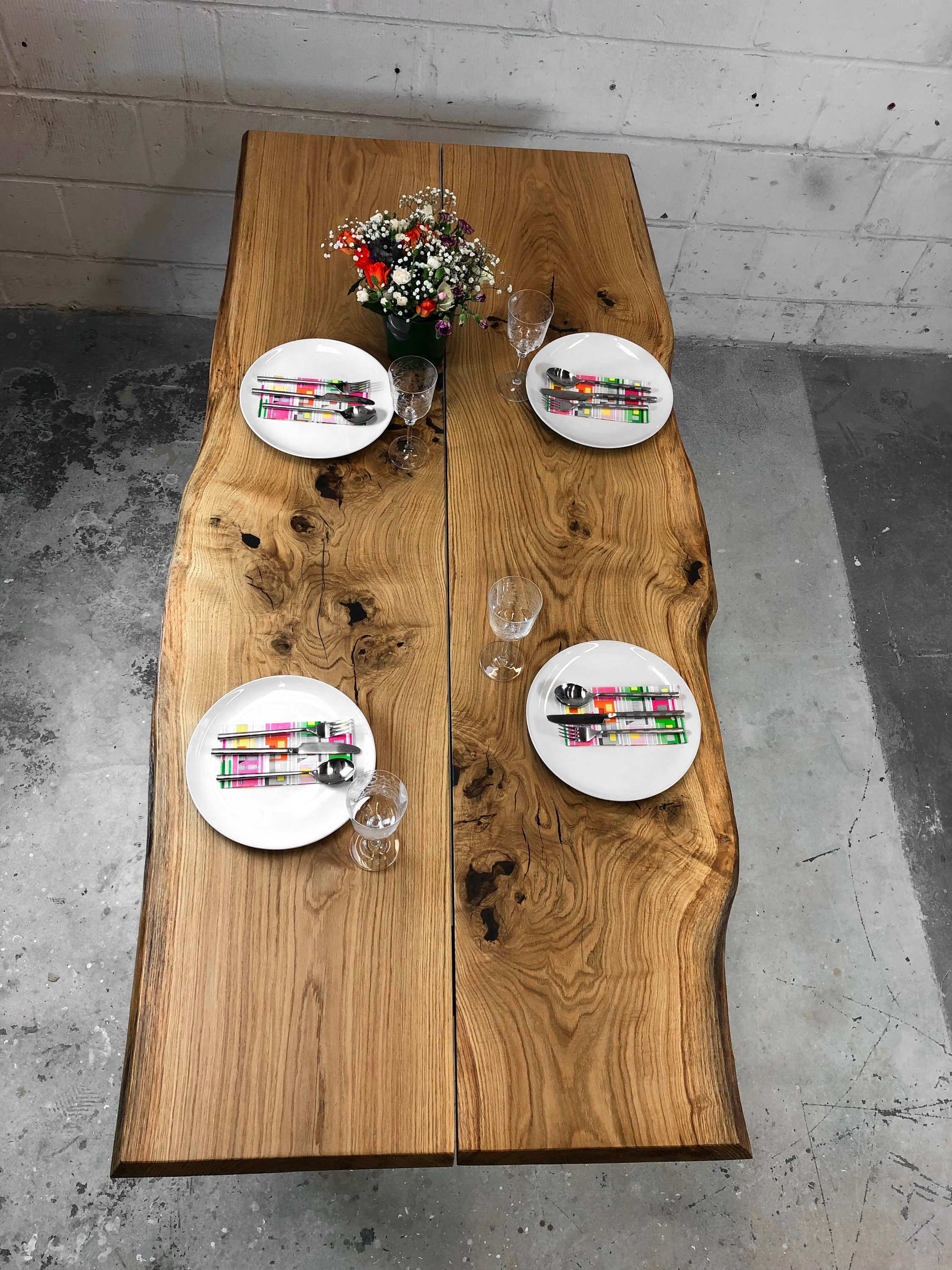 Live Edge Dining Oak Table With 2 Wooden Slabs and 4 Wooden - Etsy UK