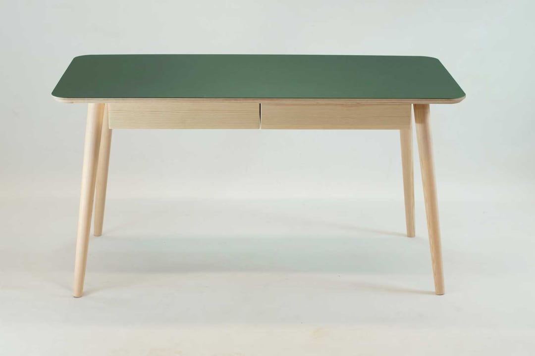 Linoleum Top Desk on Birch Plywood With Tapered Birch Legs/lino Table ...