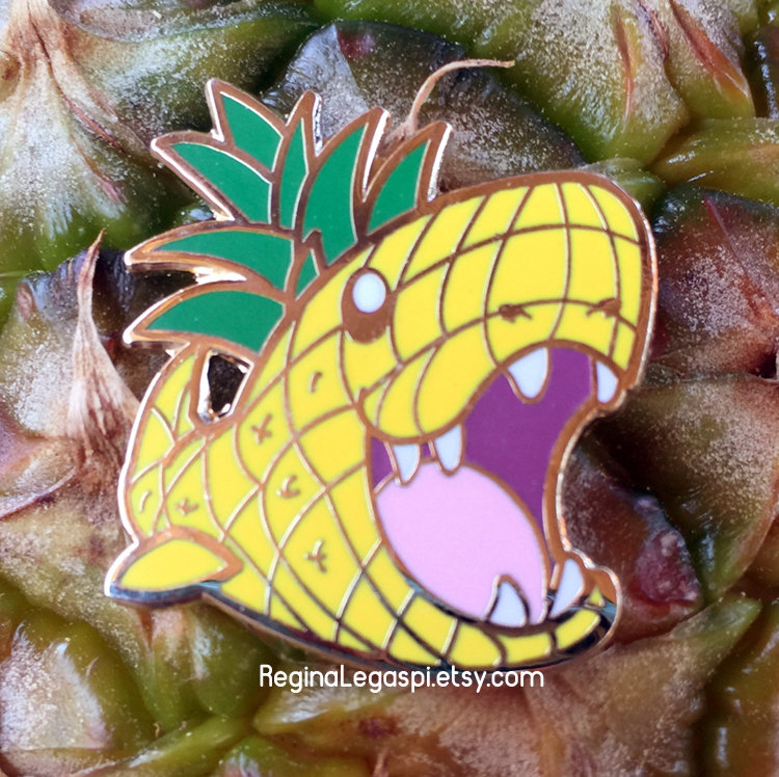 Pineapple Shark Gold Hard Enamel Pin Cute Kawaii Sea Animal | Etsy