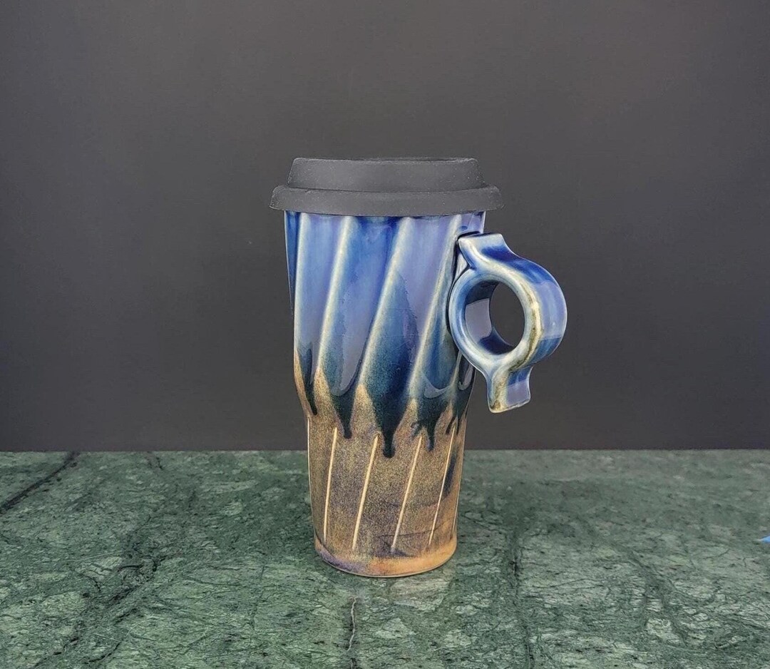 Porcelain Travel Mug With Ergonomic Handle and Silicone Lid (20 Fl.oz ...