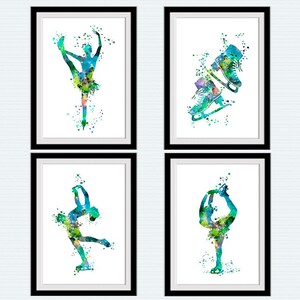 Figure Skating Poster Set of 4 Ice Skating Watercolor Print Sport ...
