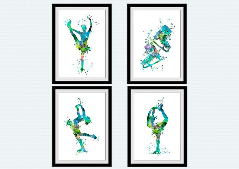 Figure Skating Poster Set of 4 Ice Skating Watercolor Print - Etsy