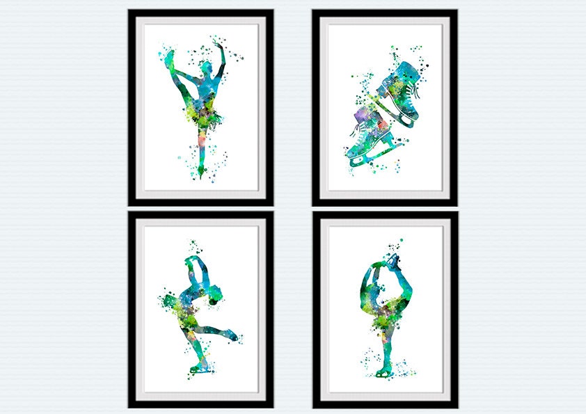 Figure skating poster Set of 4 Ice skating watercolor print | Etsy