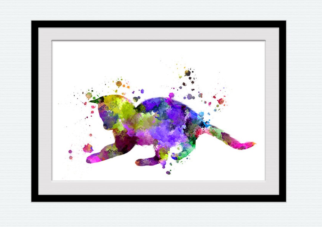 Cat Print Cat Poster Cat Watercolor Print Cat Colorful Poster Animal ...