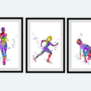 Running Girl Poster Set of 3 Jogging Woman Print Sport Illustration ...
