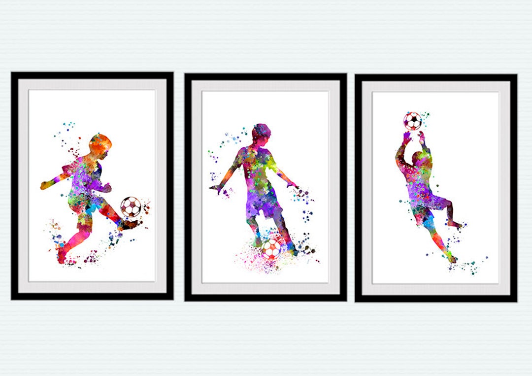 Soccer Player Poster Set of 3 Football Print Soccer Wall Decor Birthday ...