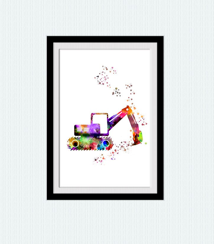 Transport Poster Set of 4 Construction Machine Print Excavator | Etsy