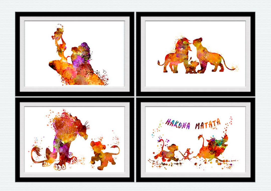 Lion King Print Set of 4 | Simba Mufasa Nala Wall Art Decor | Disney ...