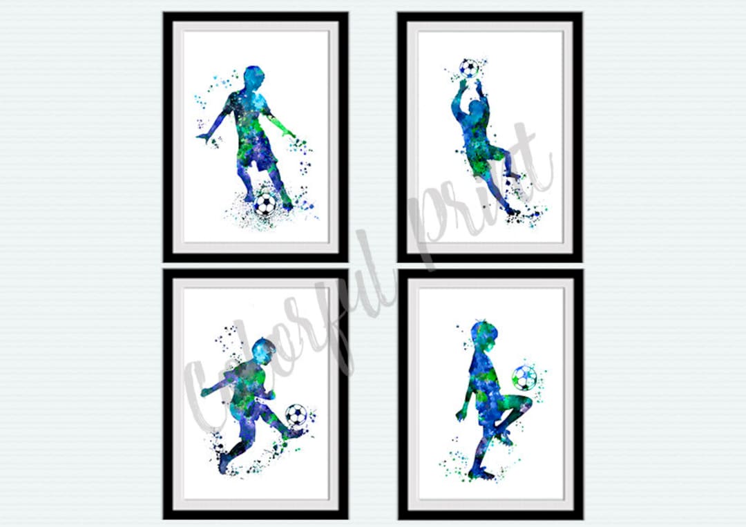 Soccer Poster Set of 4 Football Print Sport Wall Art Football Player ...