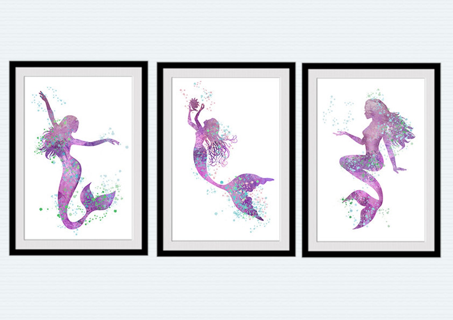 Mermaid Watercolor Poster Set of 3 Mermaids Mermaid Wall Decor - Etsy