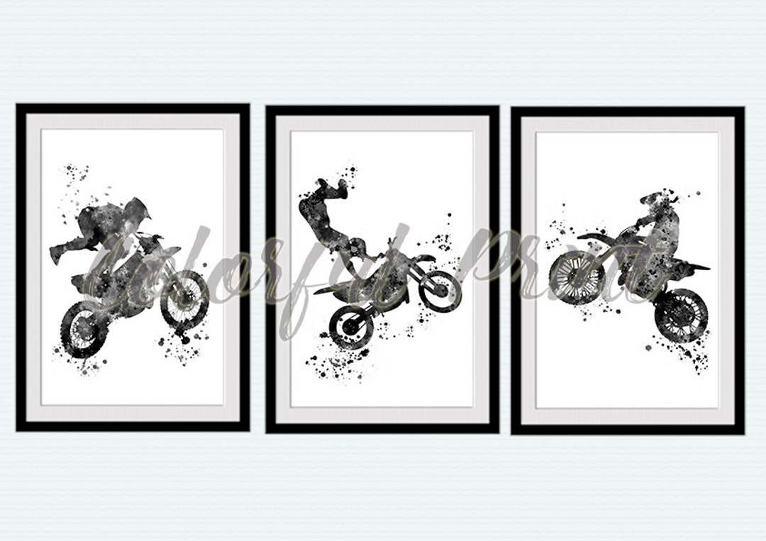 Motocross Poster Set of 3 Motorbike Print Sport Illustration Motor ...
