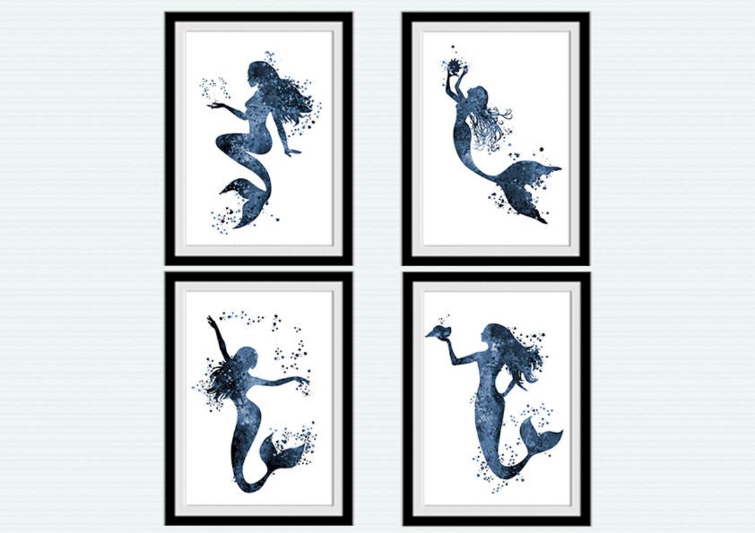 Mermaid Poster Set of 4 Mermaid Print Nautical Wall Art Sea Creature ...