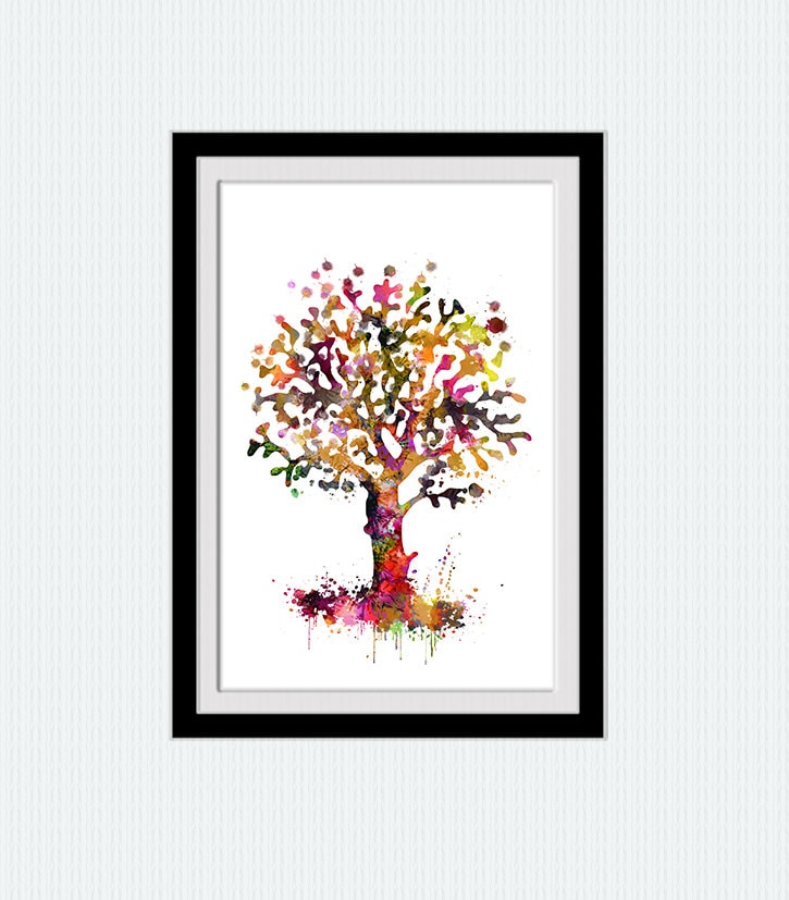 Tree Print Autumn Watercolor Tree Poster Tree Colorful - Etsy