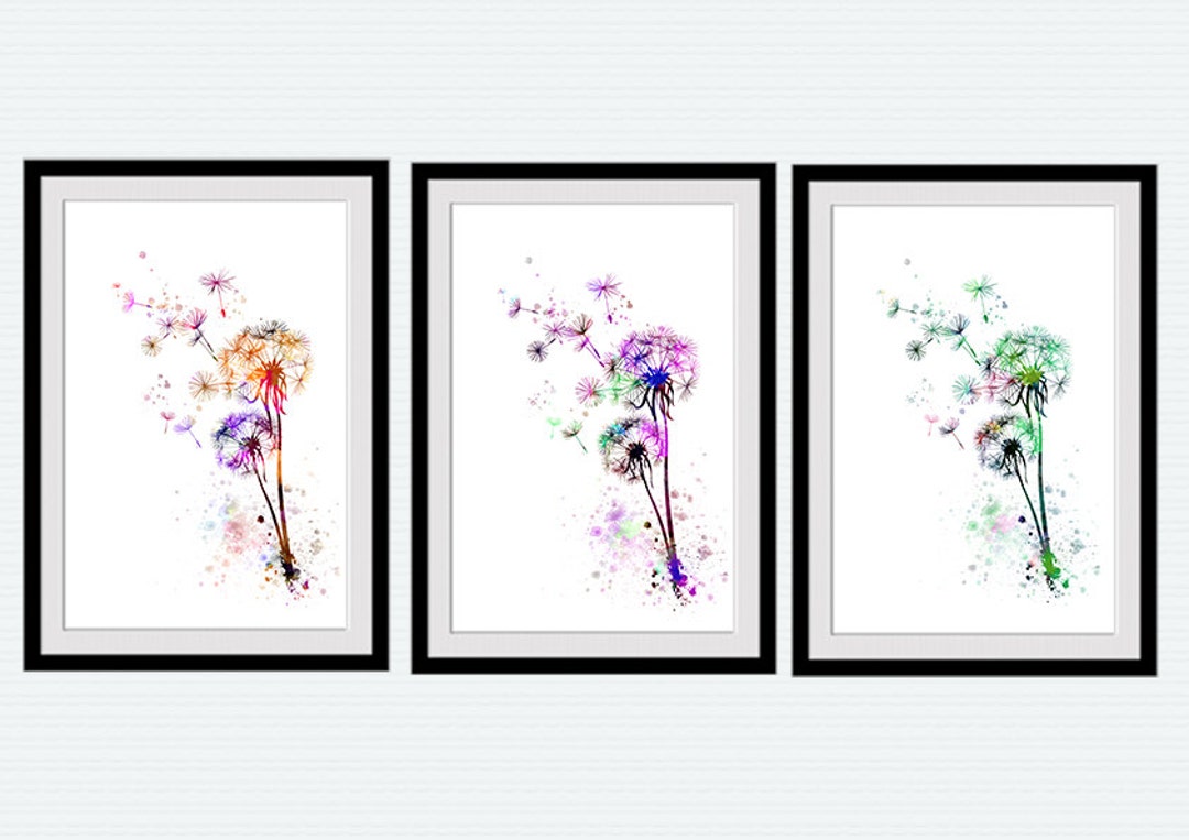 Dandelion Set of 3 Dandelion Poster Set Dandelion Watercolor Print Set ...