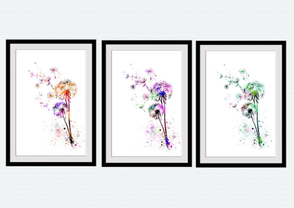 Dandelion Set of 3 Dandelion Poster Set Dandelion Watercolor - Etsy