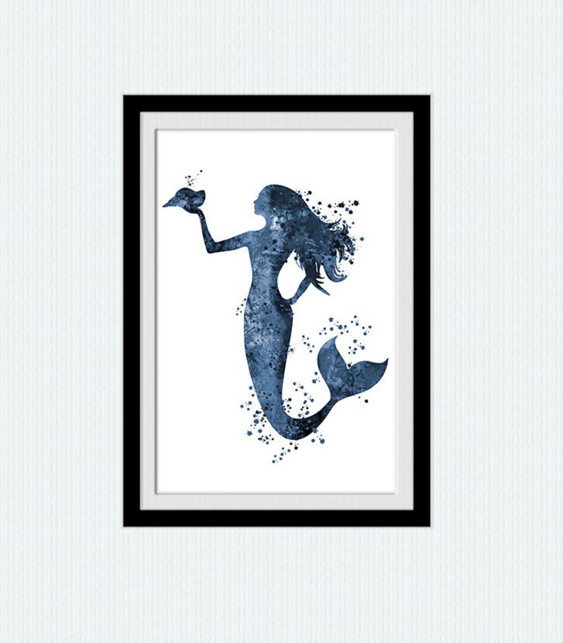 Mermaid Poster Set of 4 Mermaid Print Nautical Blue Decor Sea | Etsy