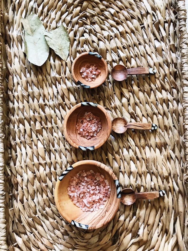 Batik Bone Olive Wood Spice Spoons, Set of 4 - Etsy