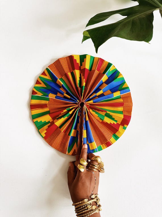 Lagos African Print Fan// Folding Fan, Kente Hand Fan… - Gem