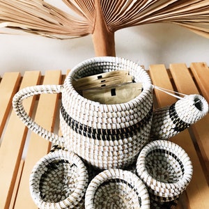 Woven Tea Set Basket- Black + White // African Wicker Bag, Afrocentric ...