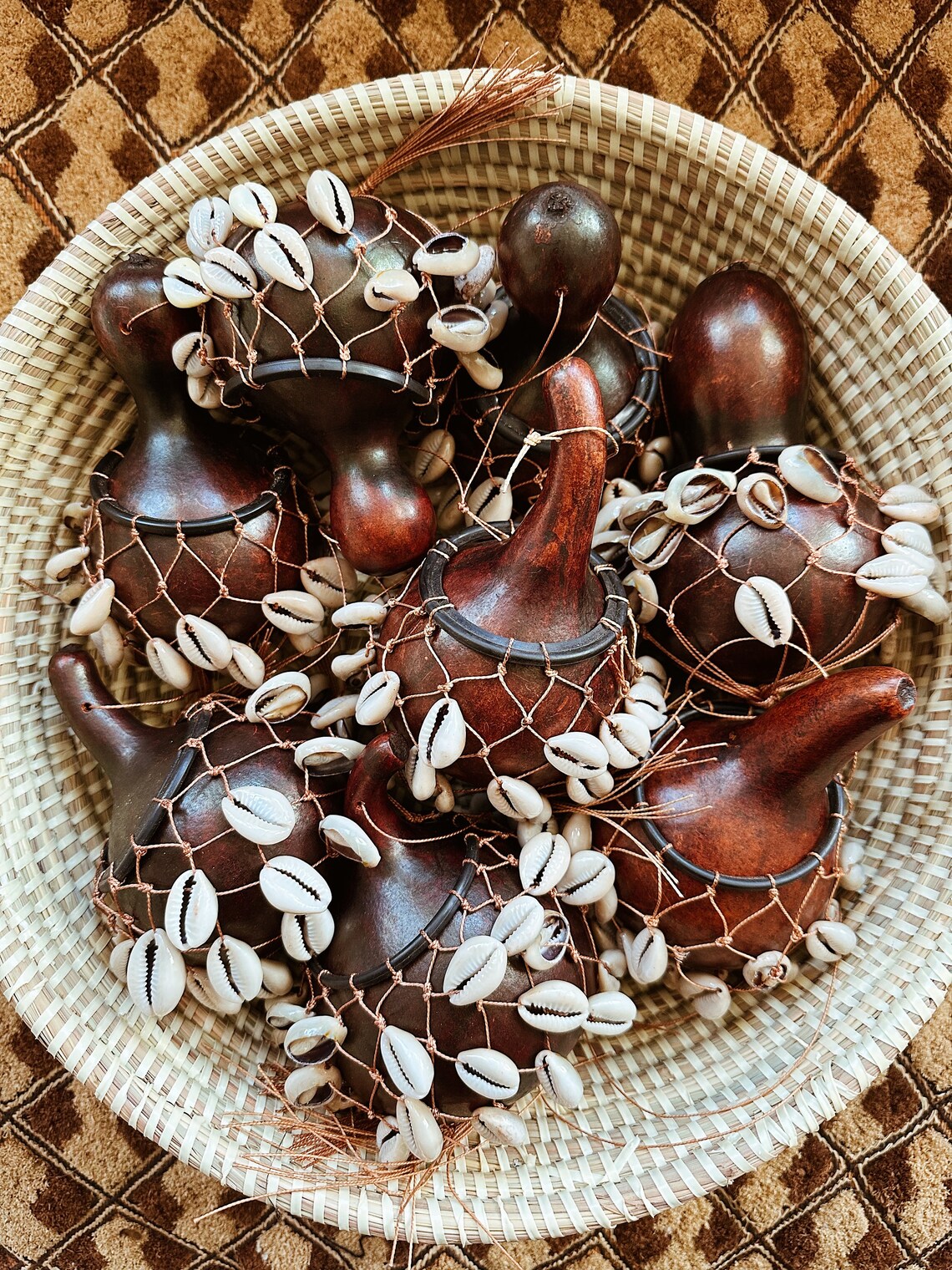 Small Shekere Cowrie Shell Rattle //jabara, Axatse, Netted Cowrie Shell ...