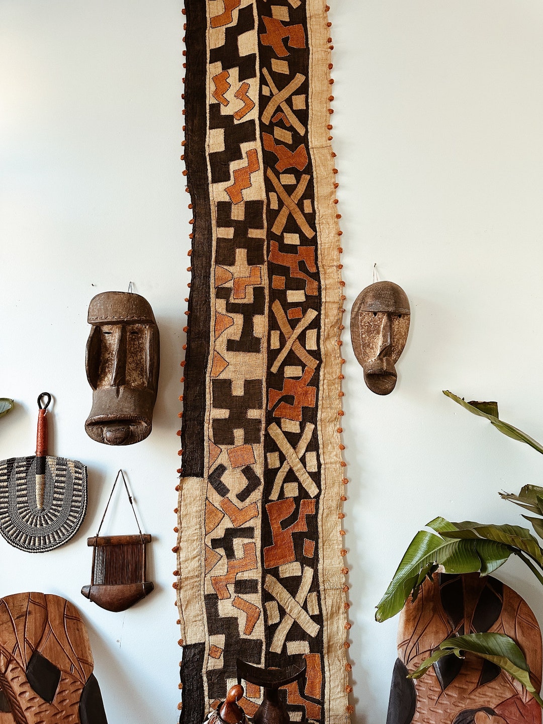 XL African Kuba Cloth-pom Poms // Kuba Fabric, Authentic Kuba Cloth ...