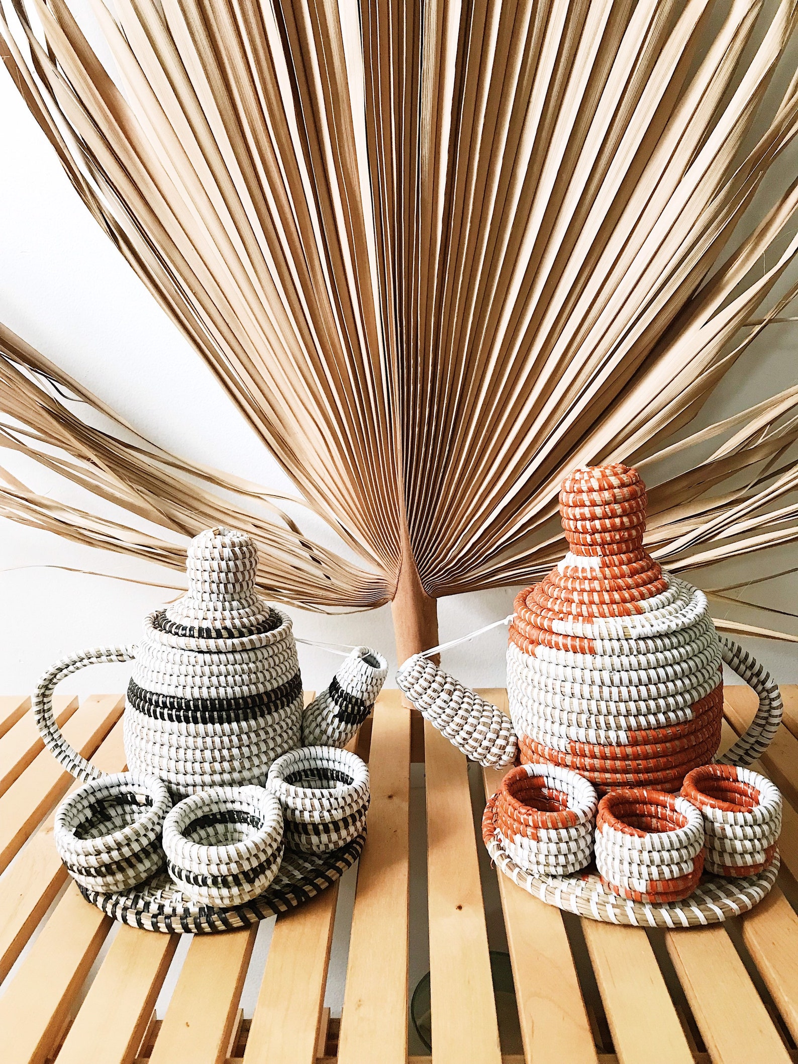 Woven Tea Set Basket Black White // African Wicker Bag | Etsy
