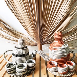 Woven Tea Set Basket- Black + White // African Wicker Bag, Afrocentric ...