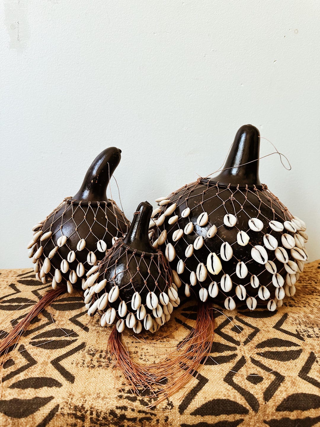 Black Shekere Cowrie Shell Rattle //jabara, Axatse, Netted Cowrie Shell ...