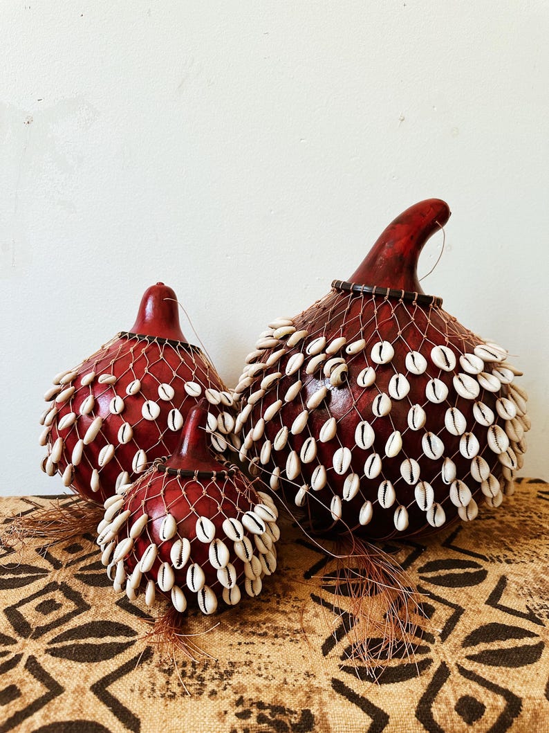 Red Shekere Cowrie Shell Rattle //jabara, Axatse, Netted Cowrie Shell ...